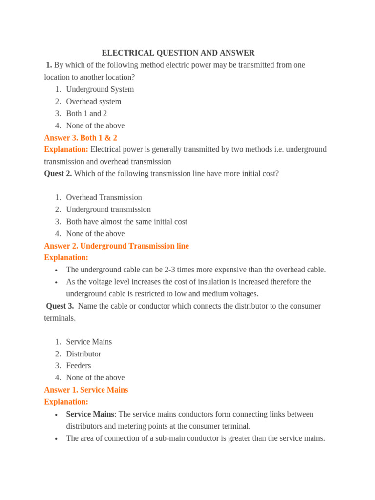 ELECTRICAL QUESTION AND ANSWER General Knowledge | PDF