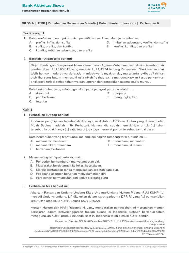 12UTBKPBM3101BS_V1 - Pertemuan 06 - Kata | PDF