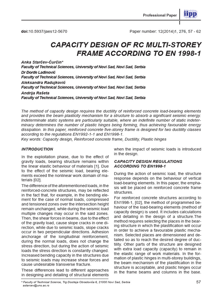 Capacity Design of RC Multi-Storey Frame According To en 1998-1 | PDF