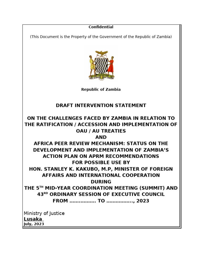 Zambia's Treaty Challenges & APRM Plan | PDF | Governance | Treaty