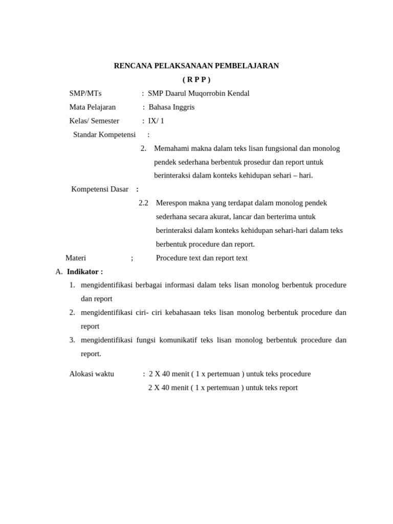 Rpp Procedure Text Kelas 9 Pdf