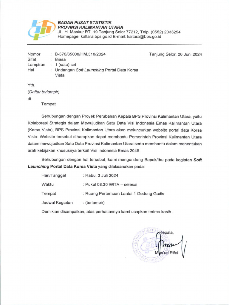 Undangan Soft Launching Portal Data Korsa Vista | PDF