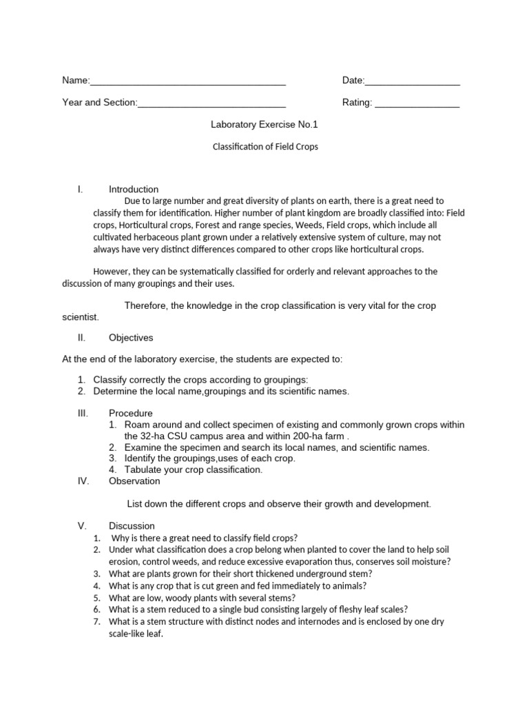 Crop Sci 1 Lab. Ex1 4 | PDF | Plants | Soil