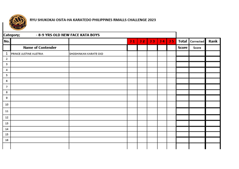 Kata Score Sheet | PDF