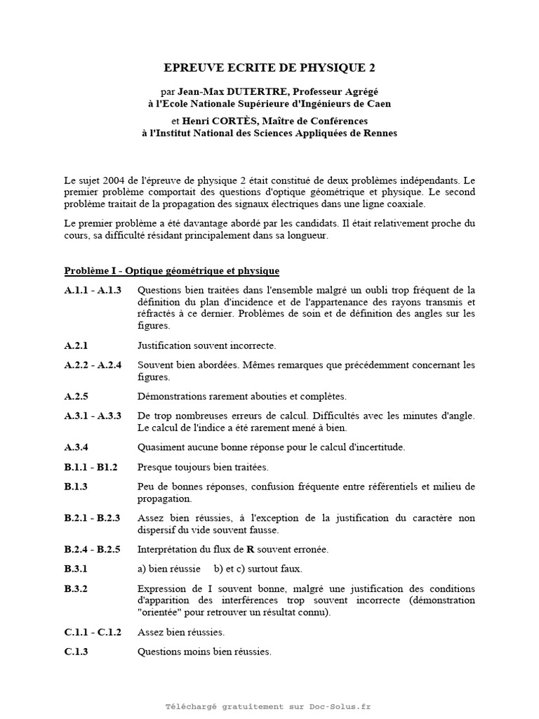 PC Physique CCP 2 2004.rapport | PDF