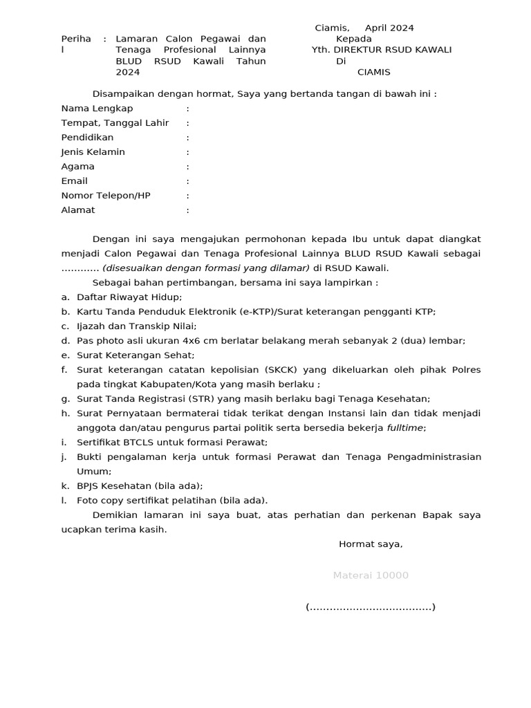 Format Surat Lamaran Rekrutmen | PDF