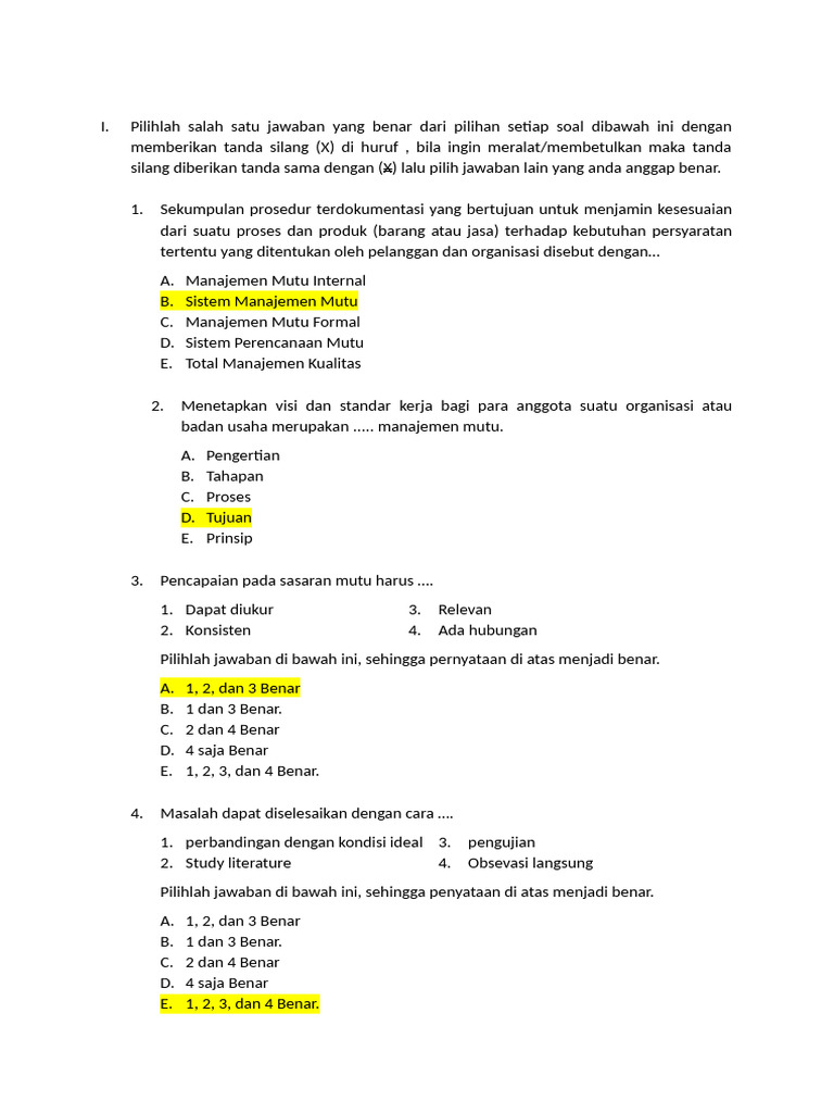 Kisi-Kisi Sistem Manajemen Mutu | PDF