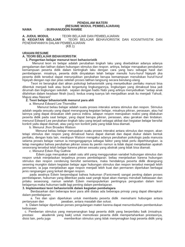 Resume Teori Belajar KB 1 | PDF Resume Teori Belajar KB 1 | PDF