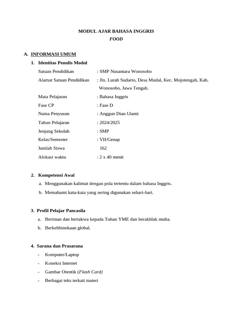 Lampiran 6 Modul Ajar Food and Beverages | PDF