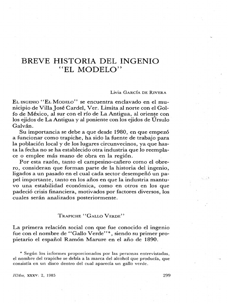 Breve Historia Del Ingenio Modelo | PDF | Azúcar | Historia
