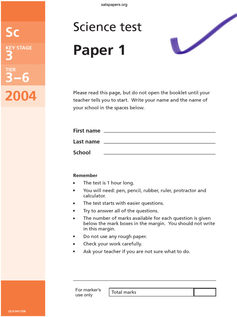KS3 Science 2004 Paper 1 Level 3-6 | PDF