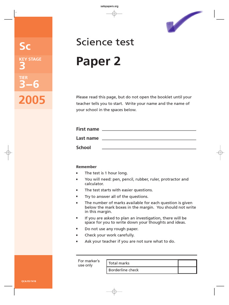 KS3 Science 2005 Paper 2 Level 3-6 | PDF