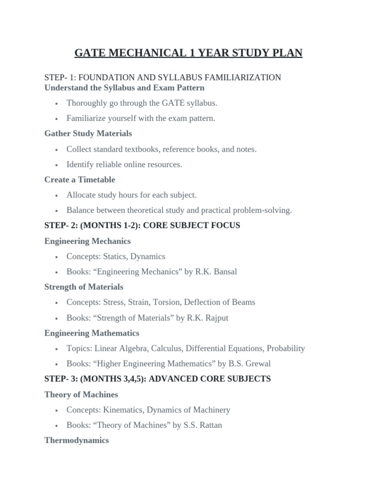 1 Year Plan For Study | PDF