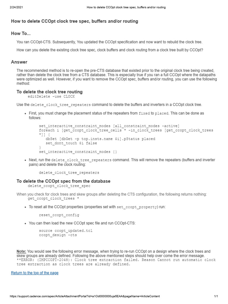 How To Delete CCOpt Clock Tree Spec, Buffers and - or Routing | PDF