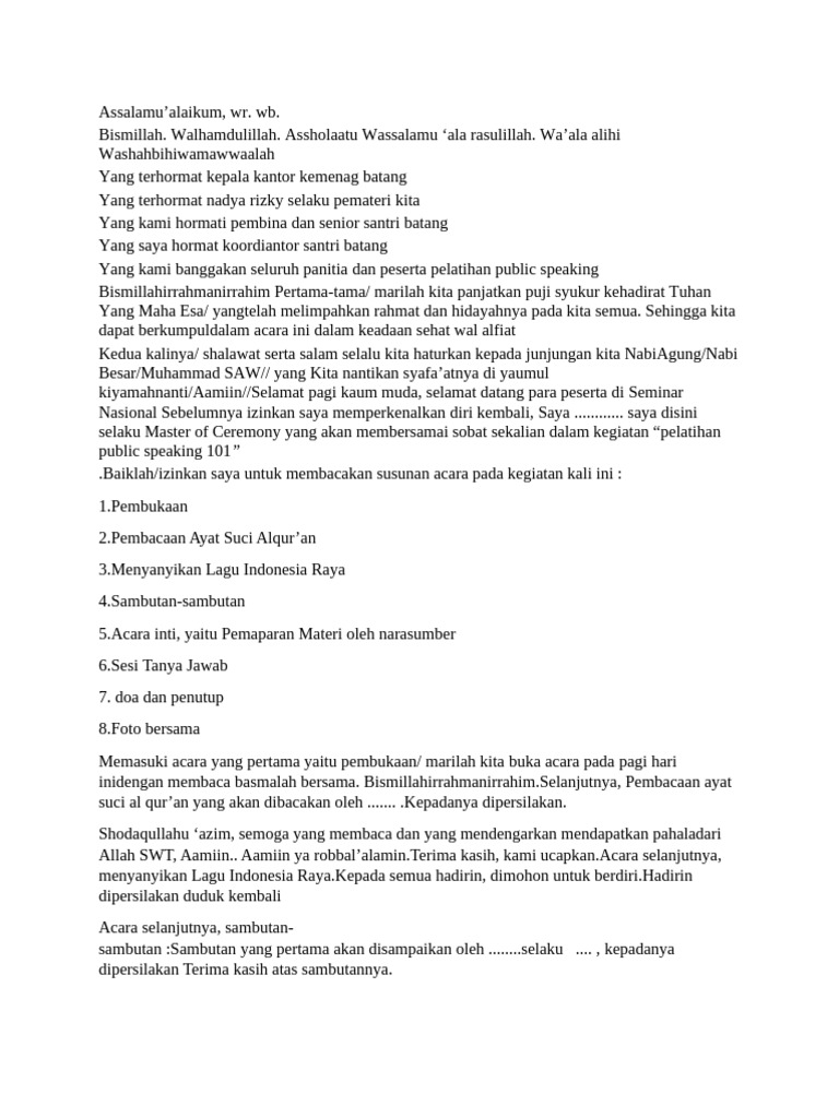 Teks MC Pelatihan 101 | PDF