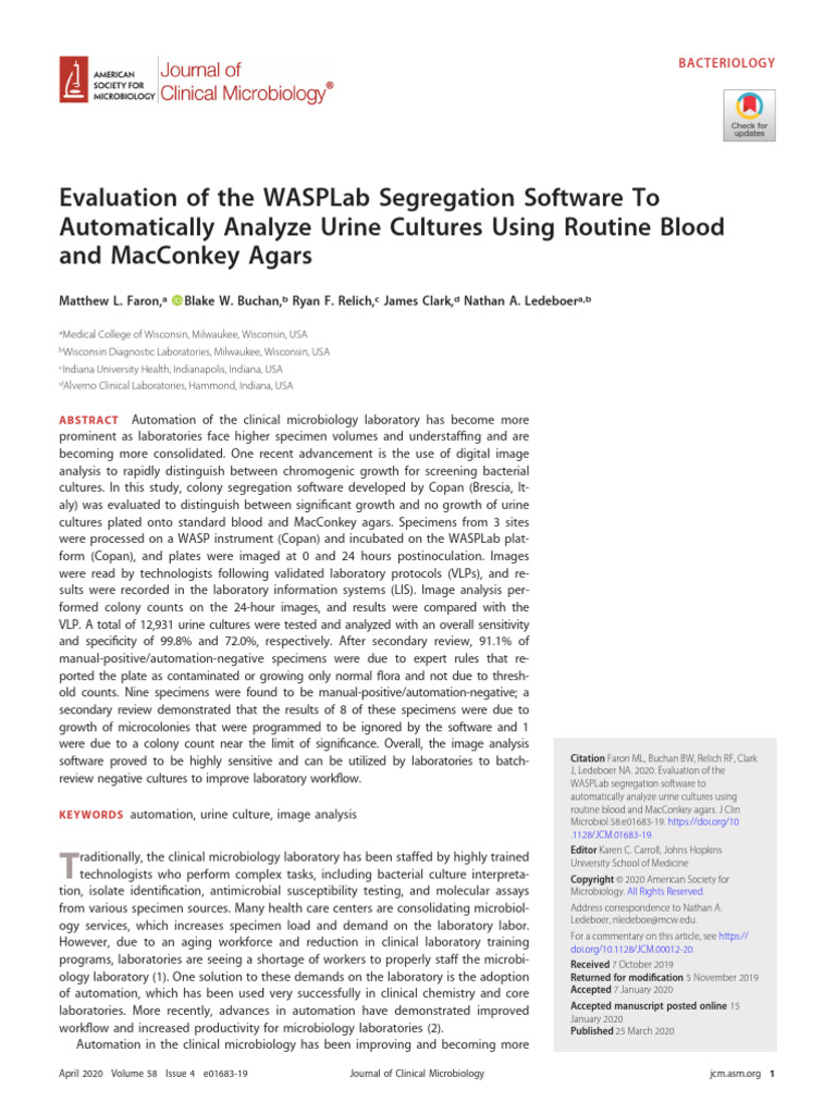 Faron Et Al 2020 Evaluation of The Wasplab Segregation Software To Automatically Analyze Urine ...