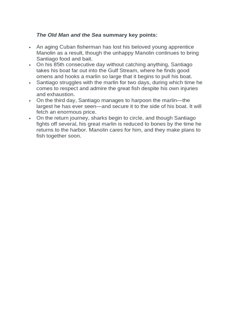 The Old Man and The Sea Key Points | PDF