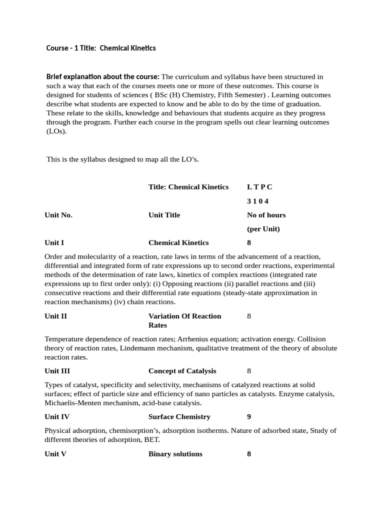 Chemical Kinetics Course Overview | PDF | Reaction Rate | Chemical ...