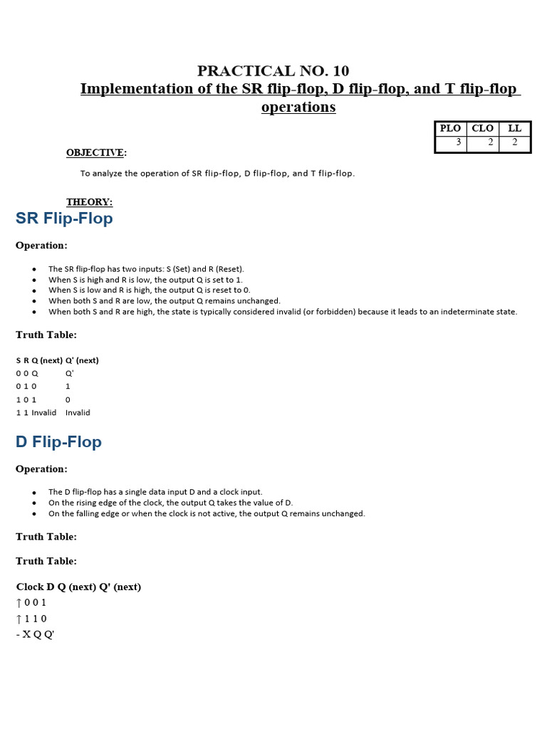 Implementation of The SR Flip-Flop, D Flip-Flop, and T Flip-Flop Operations | PDF