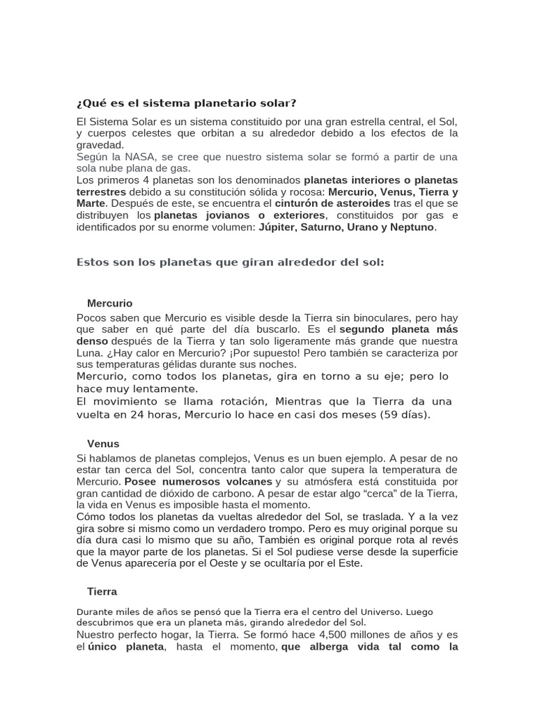 Qué Es El Sistema Planetario Solar | PDF
