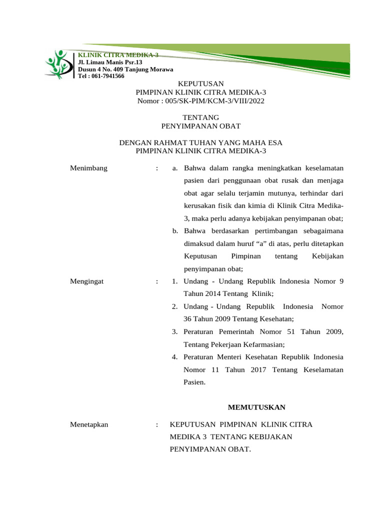 SK Penyimpanan Obat, Obat High Alert, Narko Dan Psiko | PDF