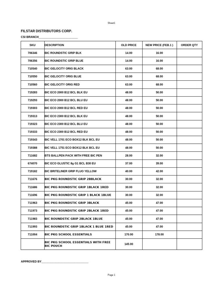 Csi Bic Order Form | PDF