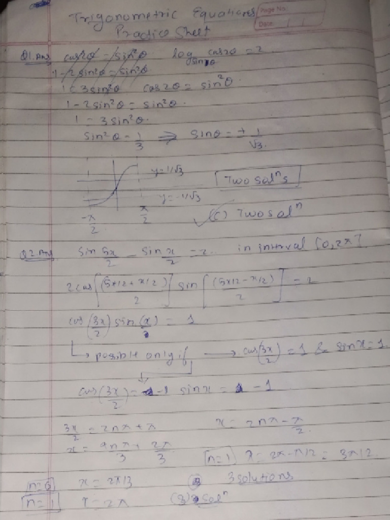 Trigonometric Equations Solutions | PDF