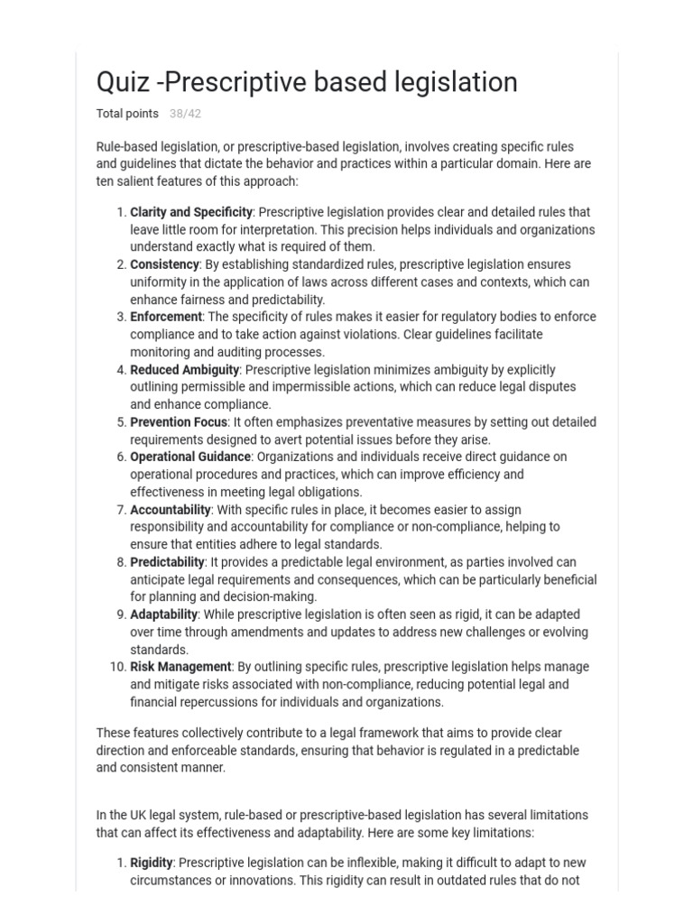 Quiz Prescriptive Based Legislation | PDF | Regulatory Compliance ...