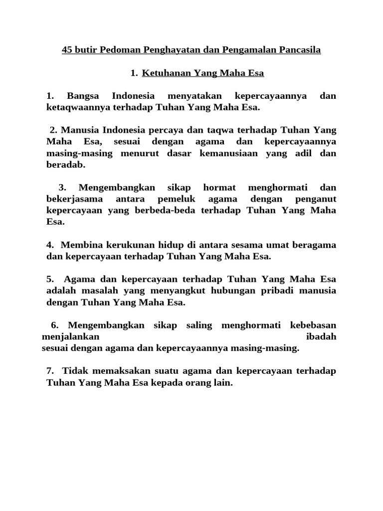 45 Butir Pedoman Penghayatan Dan Pengamalan Pancasila | PDF