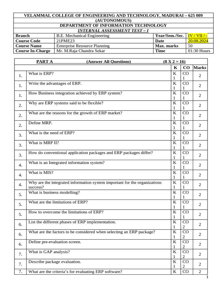 Erp - Iat 1 | PDF