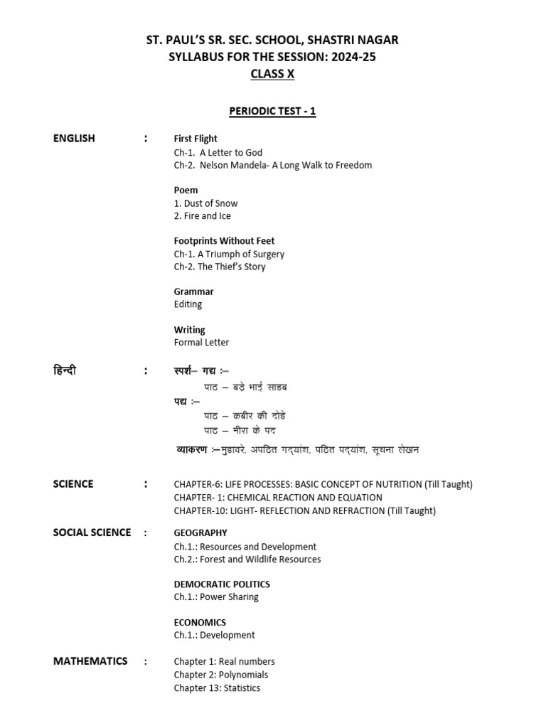 X Class Syllabus 24-25 | PDF