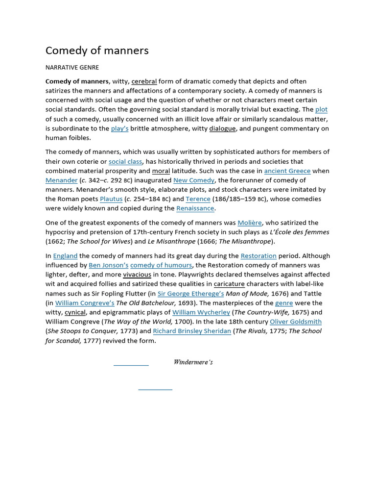 L18 Comedy of Manners | PDF