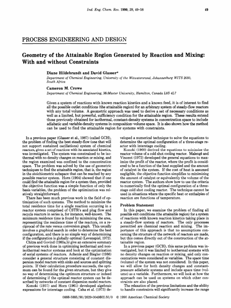 Hildebrandt Et Al 2002 Geometry of The Attainable Region Generated by ...
