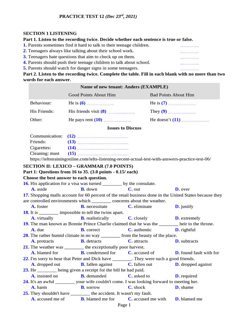TEST 12-Part 1 | PDF