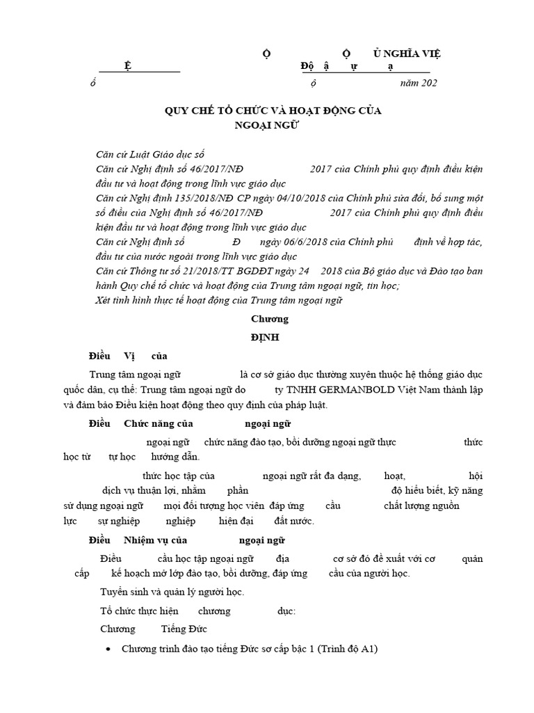 Quy Che To Chuc Va Hoat Dong | PDF