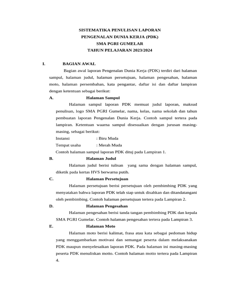 PDK 2024 - Sistematika Laporan PDK | PDF