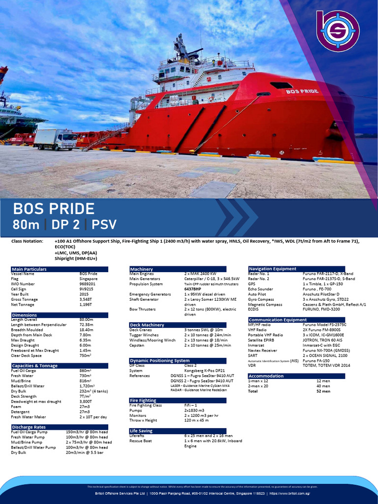 BOS PRIDE v260624 Specs & GA | PDF | Water Transport | Ships
