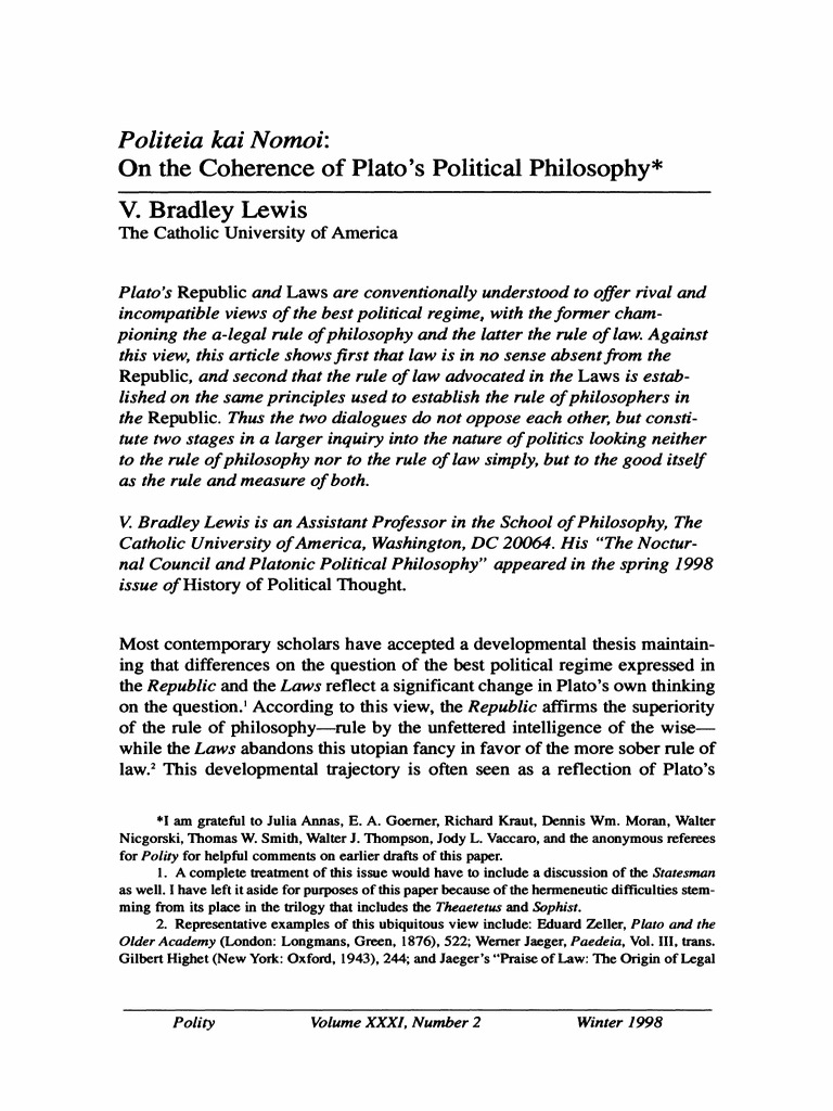 Coherence in Plato's Political Thought | PDF | Plato | History