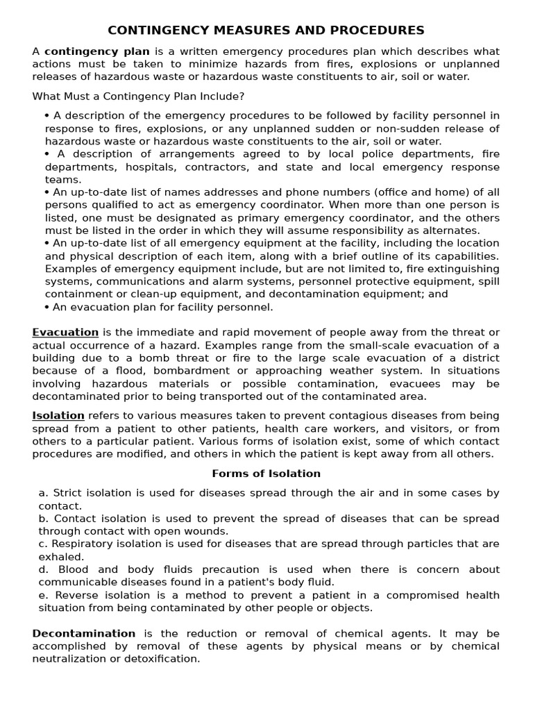 Contingency Measures and Procedures | PDF