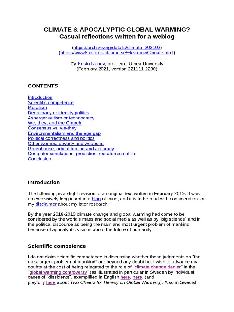 Climate and Apocalyptic Global Warming | PDF