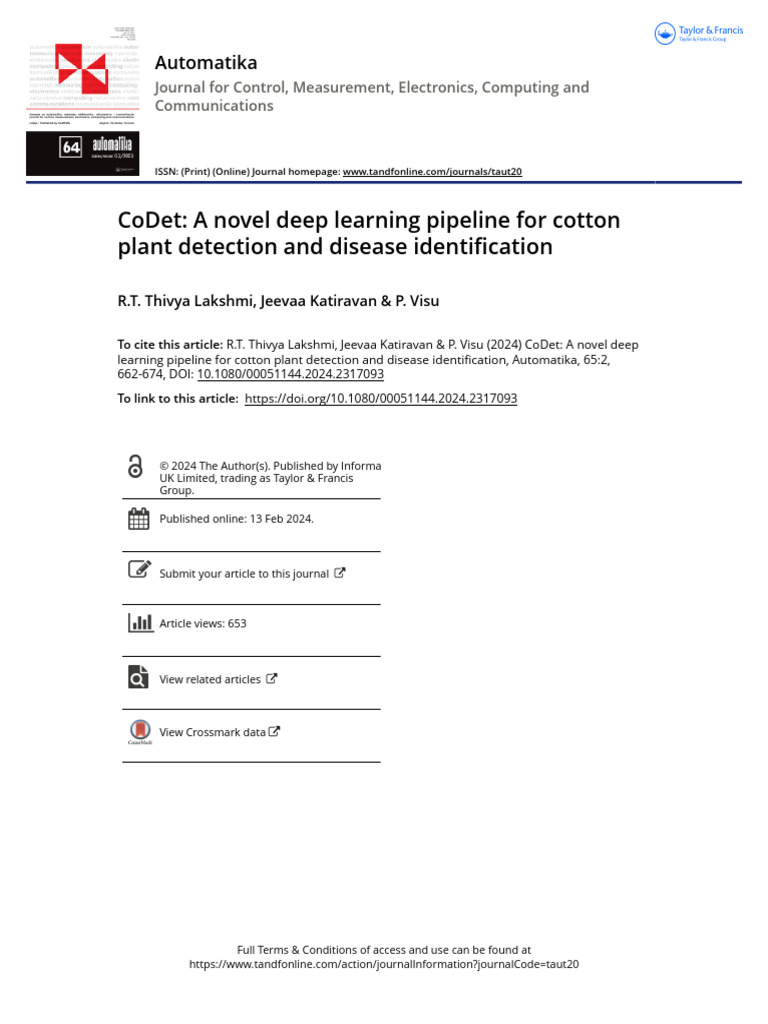 Codet A Novel Deep Learning Pipeline For Cotton Plant Detection And