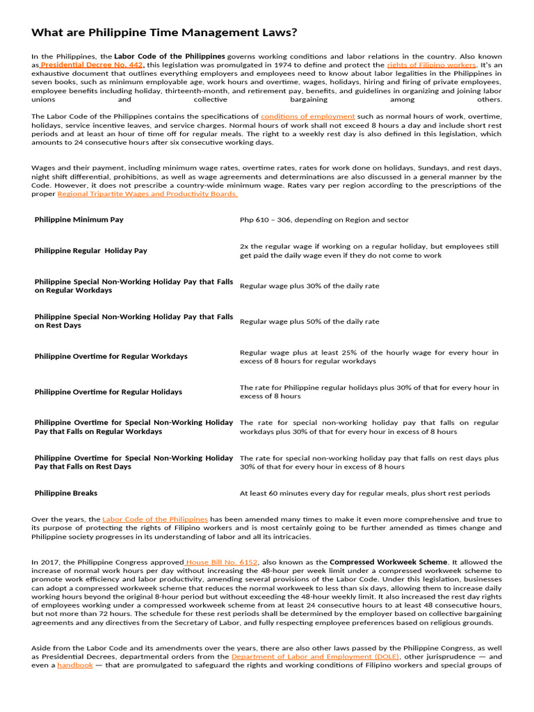 What Are Philippine Time Management Laws | PDF
