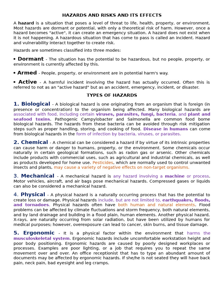 Hazards and Risks and Its Effects | PDF | Hazards | Wellness
