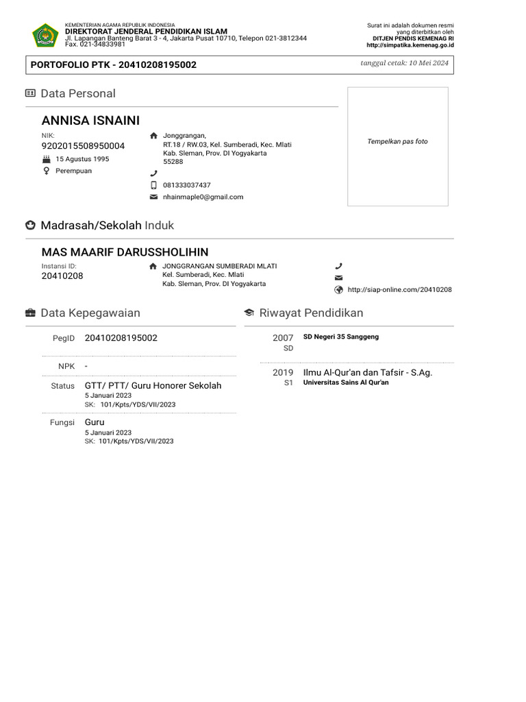Portofolio Bu Aini | PDF