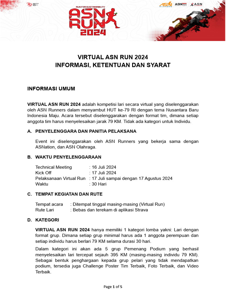 Ketentuan VIRTUAL ASN RUN 2024 - Rev0907 2230 | PDF