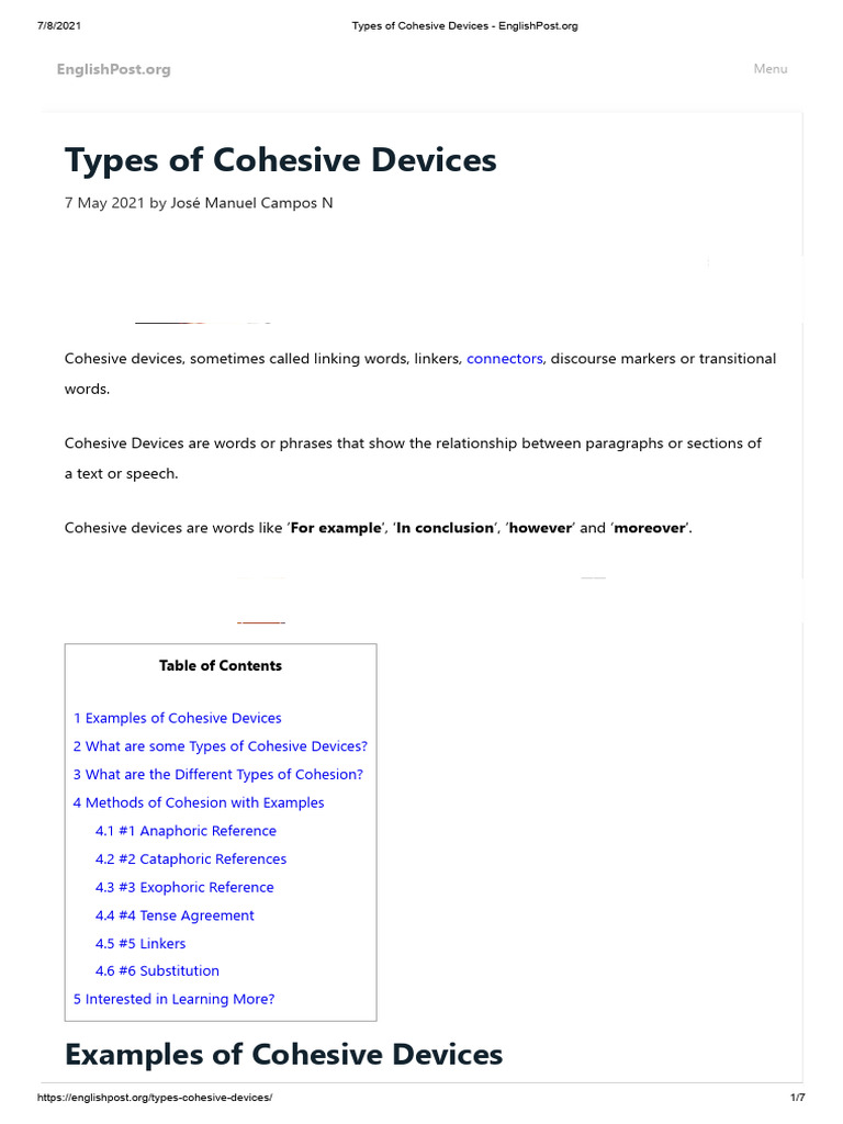 Types of Cohesive Devices | PDF