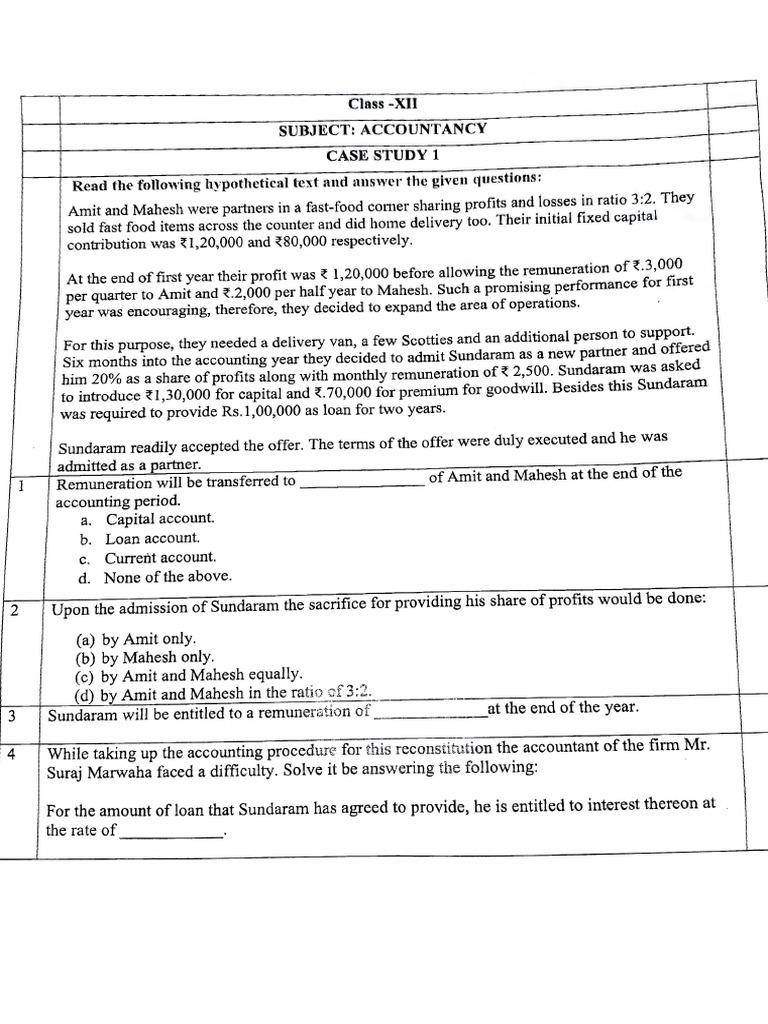 Accountancy Case Studies Class 12 | PDF