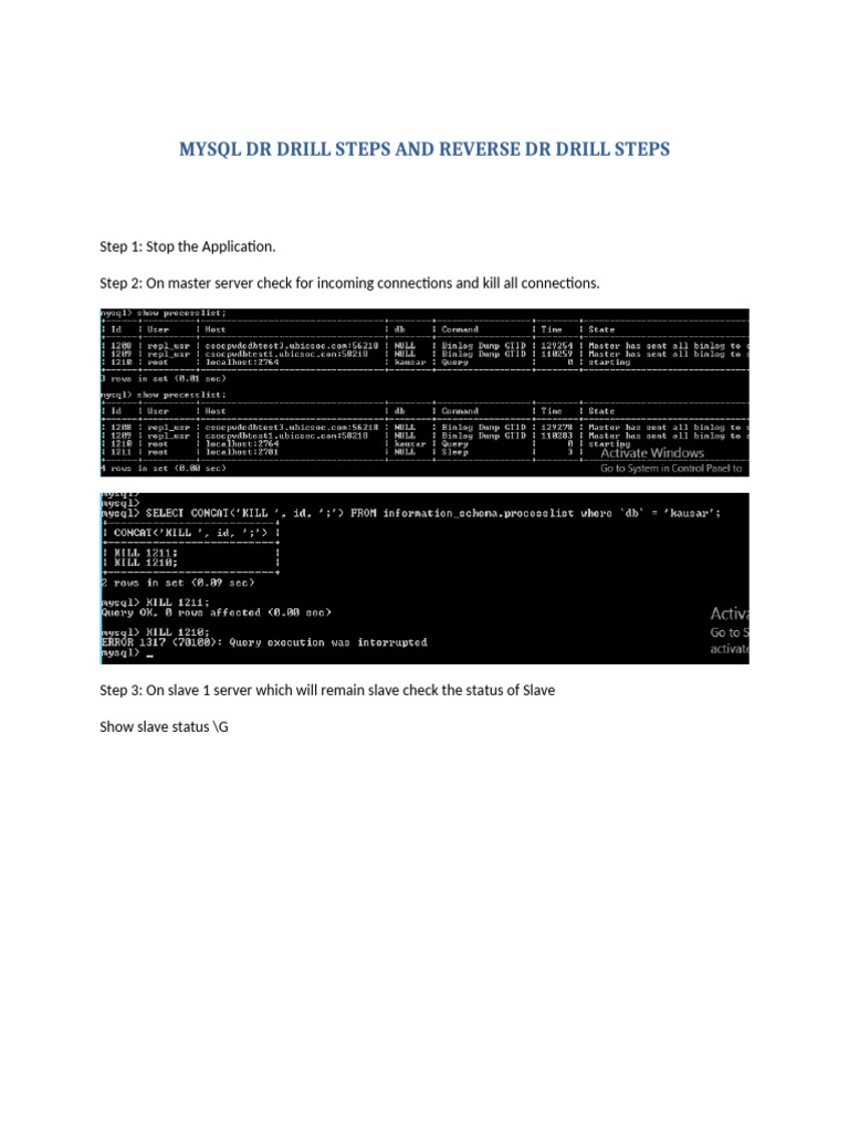 Mysql DR Drill Steps and Reverse DR Drill Steps | PDF