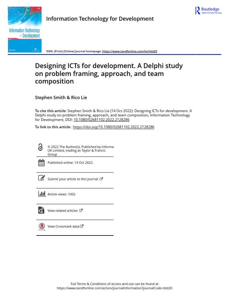 Designing ICTs For Development. A Delphi Study On Problem Framing Approach and Team Composition ...