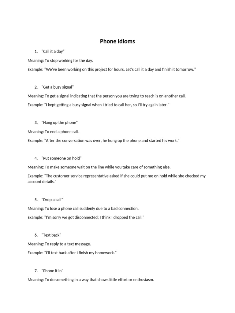 Phone Idioms | PDF